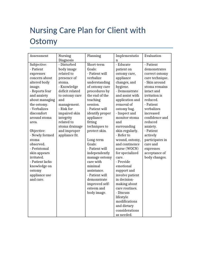 Ostomy_Care_Nursing_Care_Plan | PDF | Nursing | Patient
