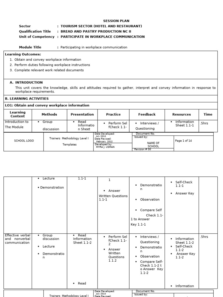 Basic Session Plan 1 | PDF | Lecture | Information