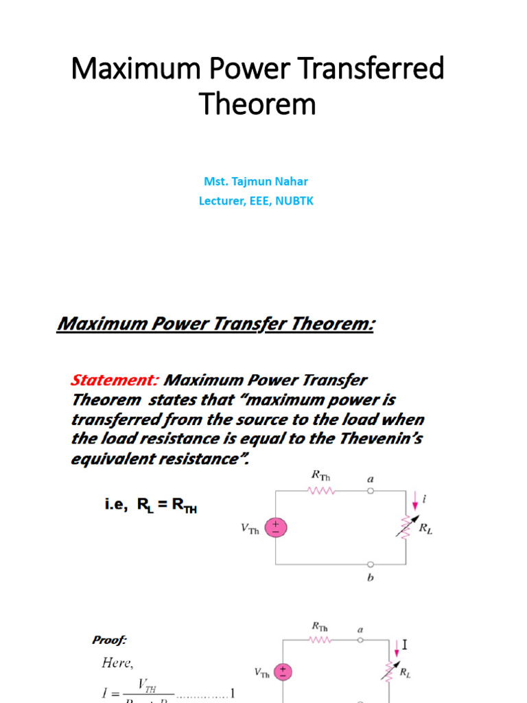 Maximum Power Transferred Theorem | PDF