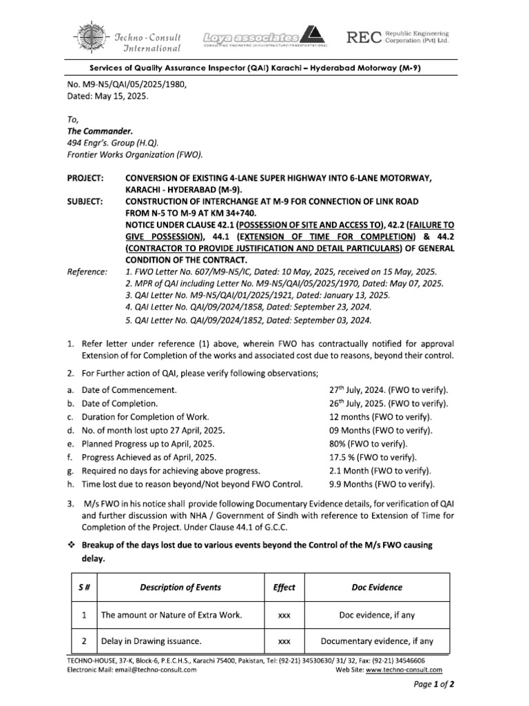 Notice Under Clause 42.1 (Possession of Site and Access To) | PDF