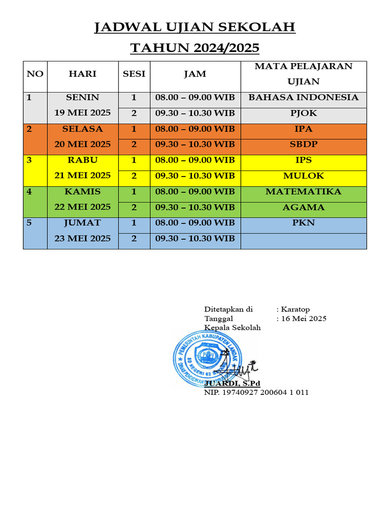 Jadwal Ujian Tahun 2024-2025 | PDF