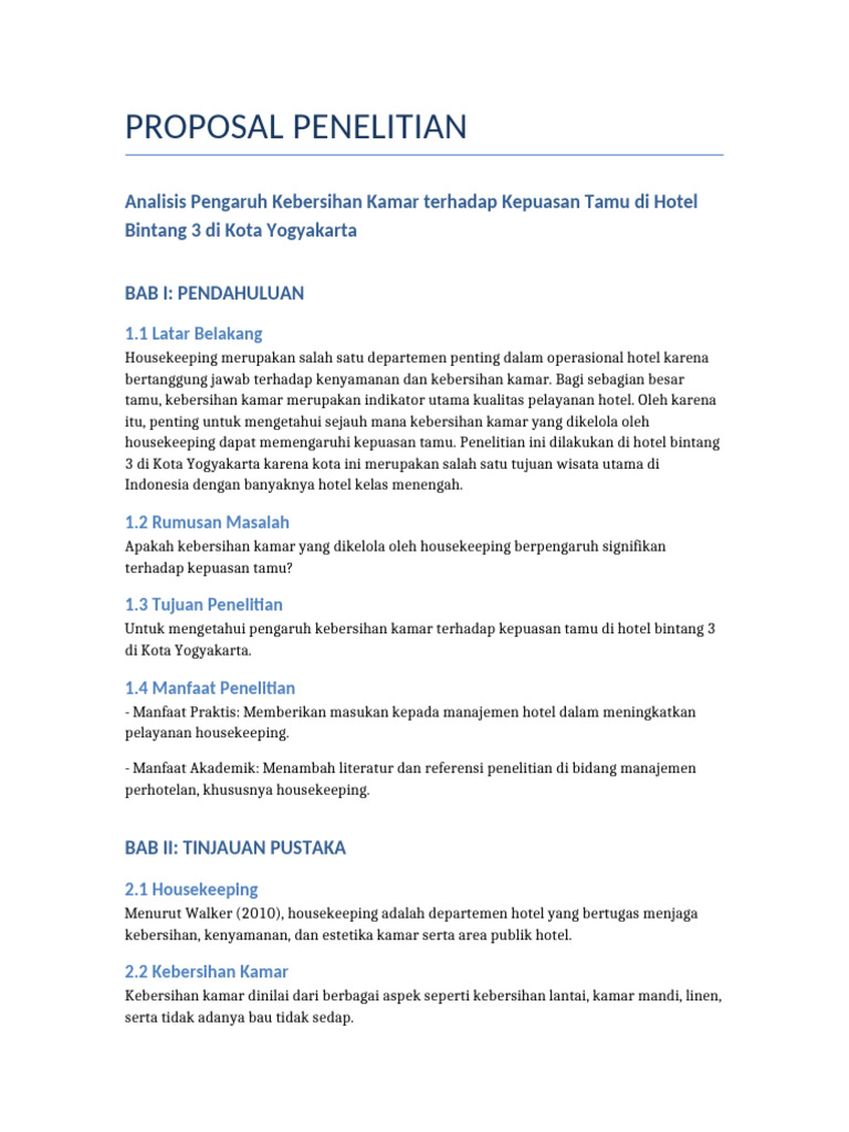 Proposal Penelitian Housekeeping Indri | PDF