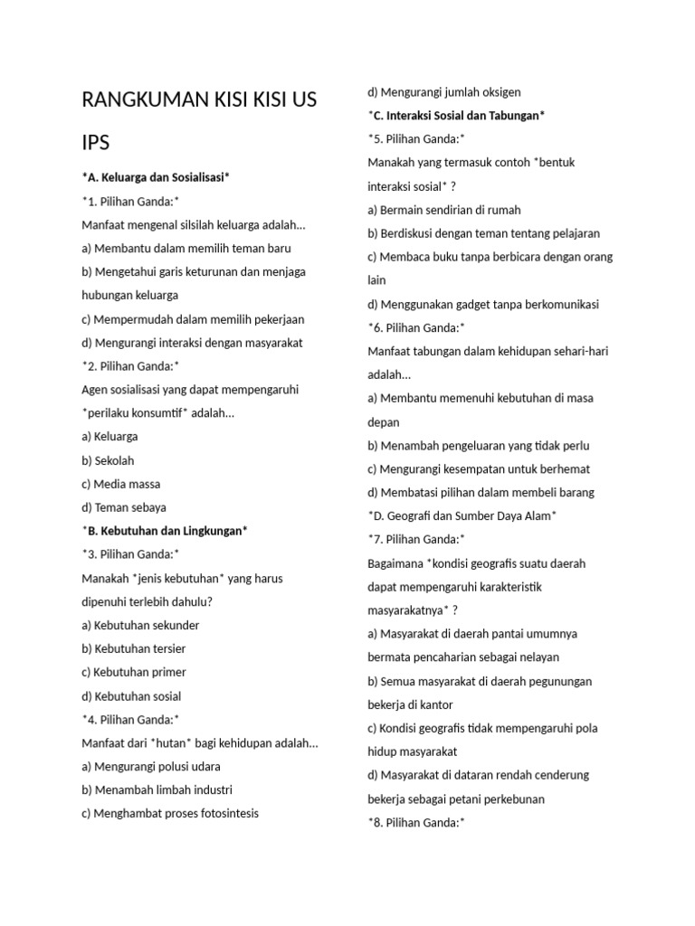 Rangkuman Kisi Kisi Us Ips | PDF