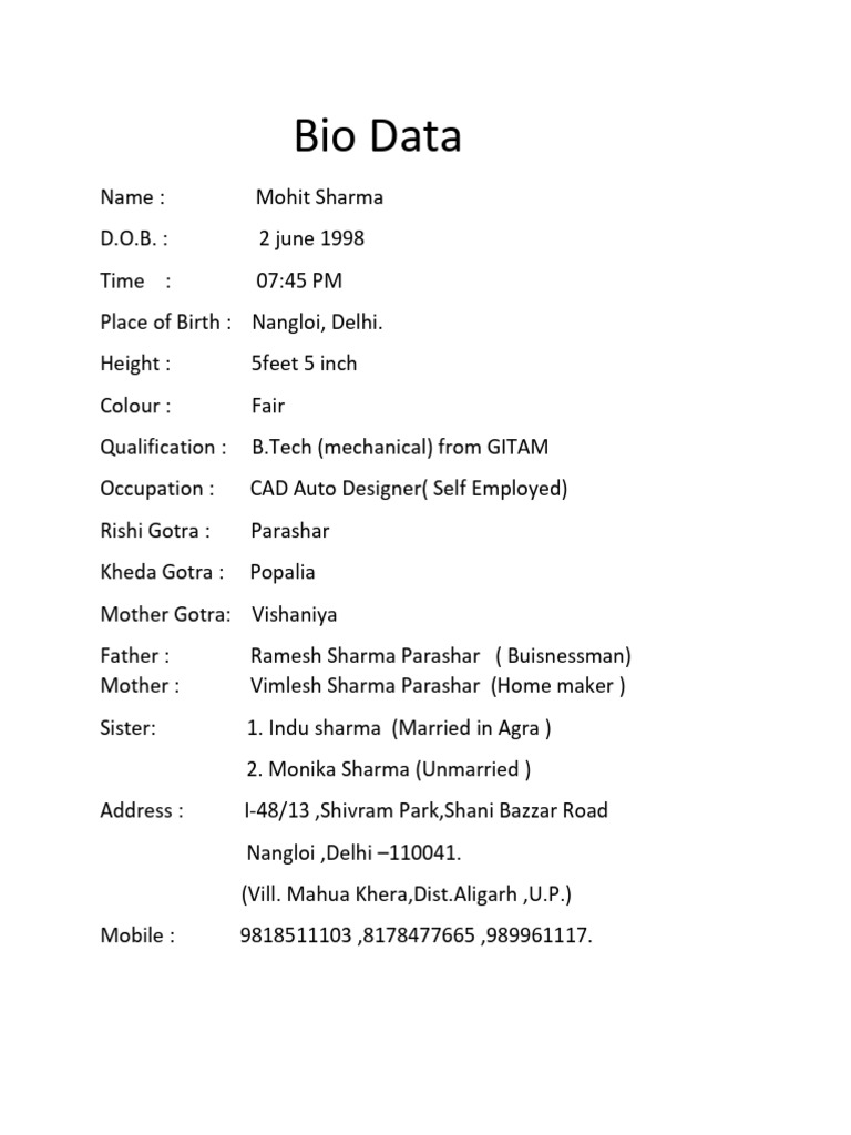 Bio Data | PDF
