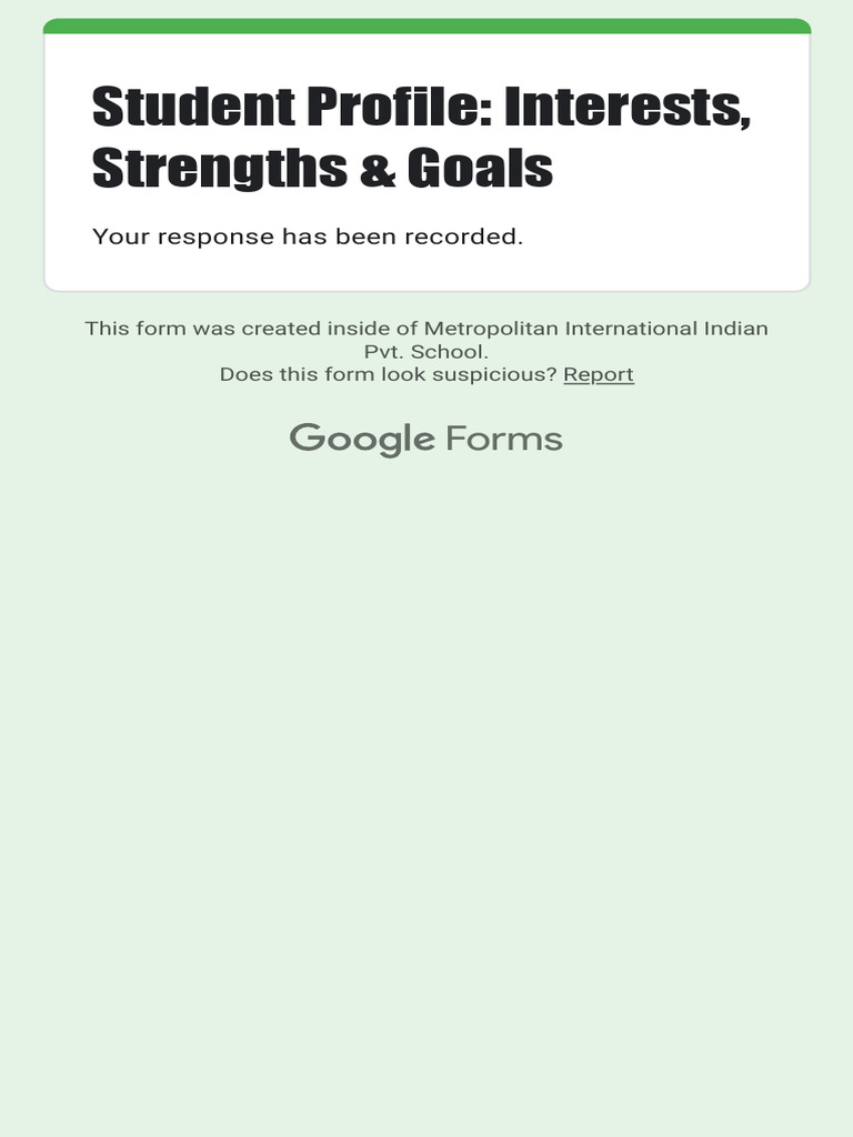 Student Profile Interests, Strengths & Goals | PDF