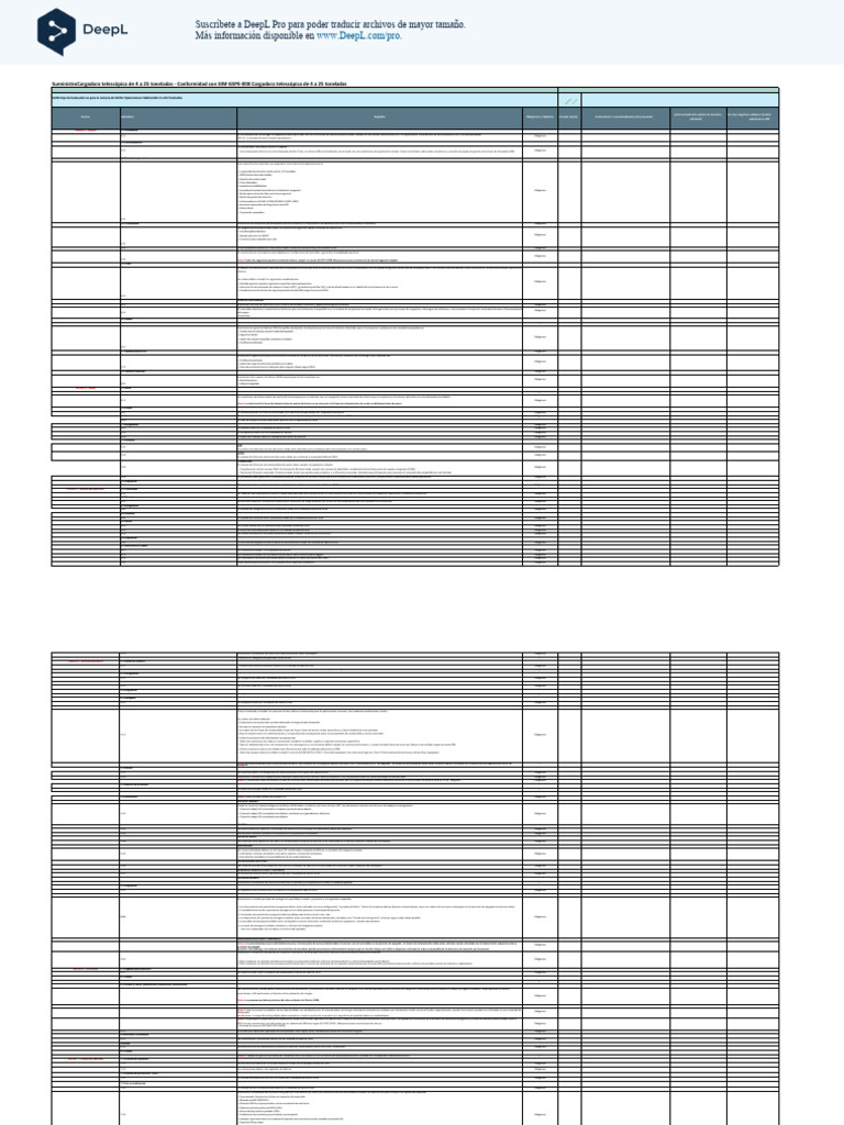 04_Technical Specification Telehandler 4 to 25 Tonne es | PDF ...