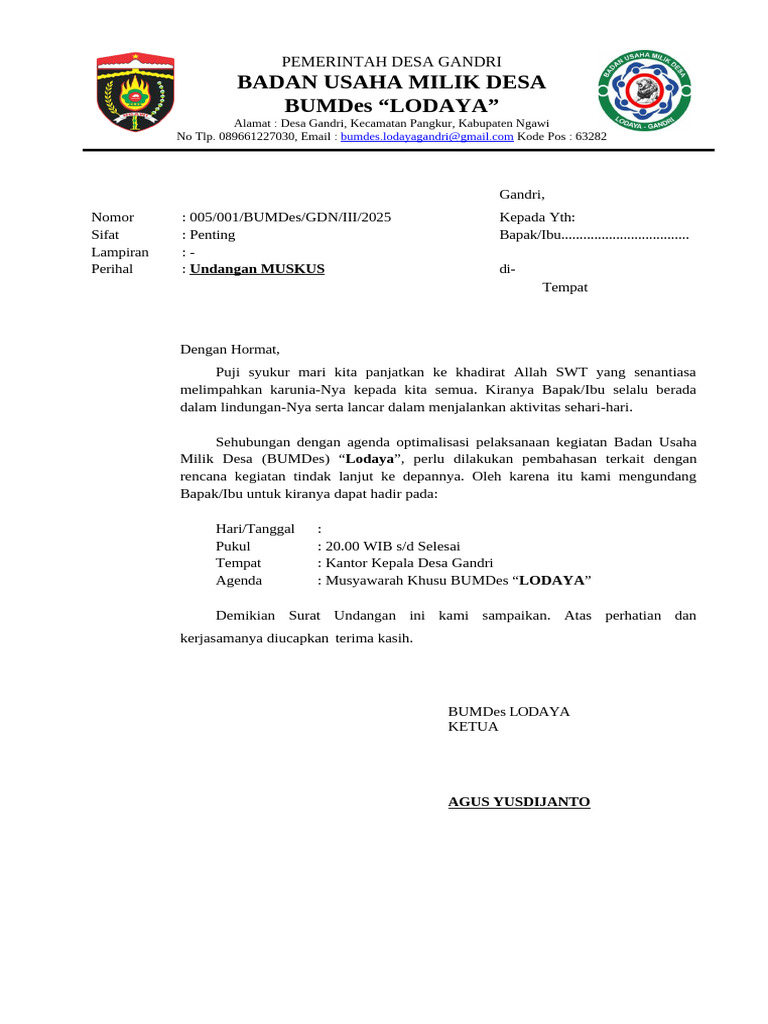 Surat Undangan Rapat Bumdes | PDF