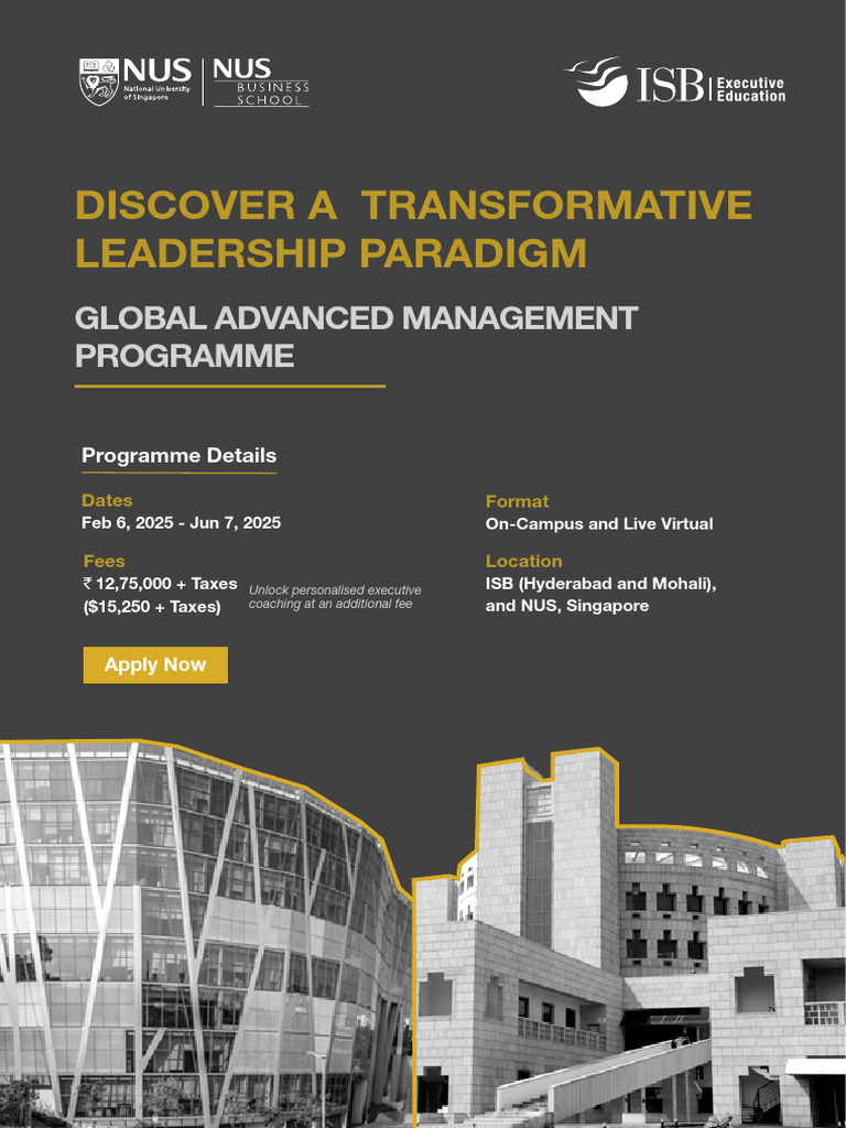 The Brochure For The Global Advanced Management Programme by ISB and ...