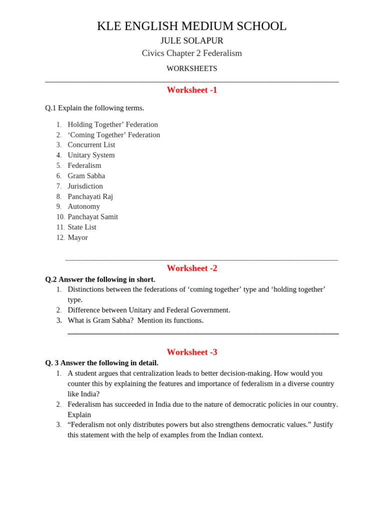 Federalism Worksheet | PDF