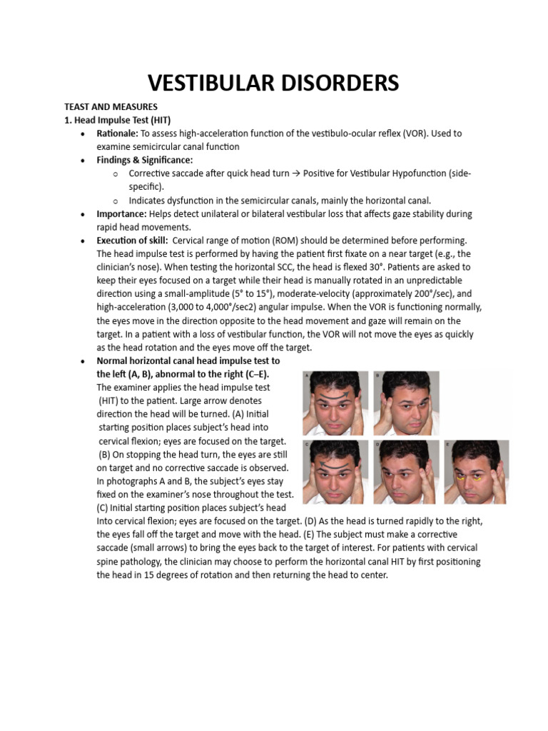 Vestibular Disorder Assessment Tests | PDF | Vertigo | Nervous System