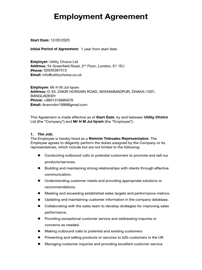 REMOTE WORK EMPLOYEE FORM_IKRAM - signed | PDF | Employment | Sales