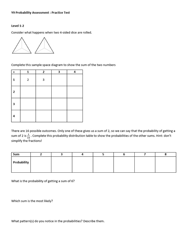 Y9 Probability Assessment - Investigation Style Based On June 21 | PDF