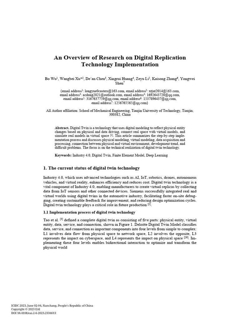 An Overview of Research On Digital Replication Technology Implementation. Bo Wu. Wangbei Xu ...