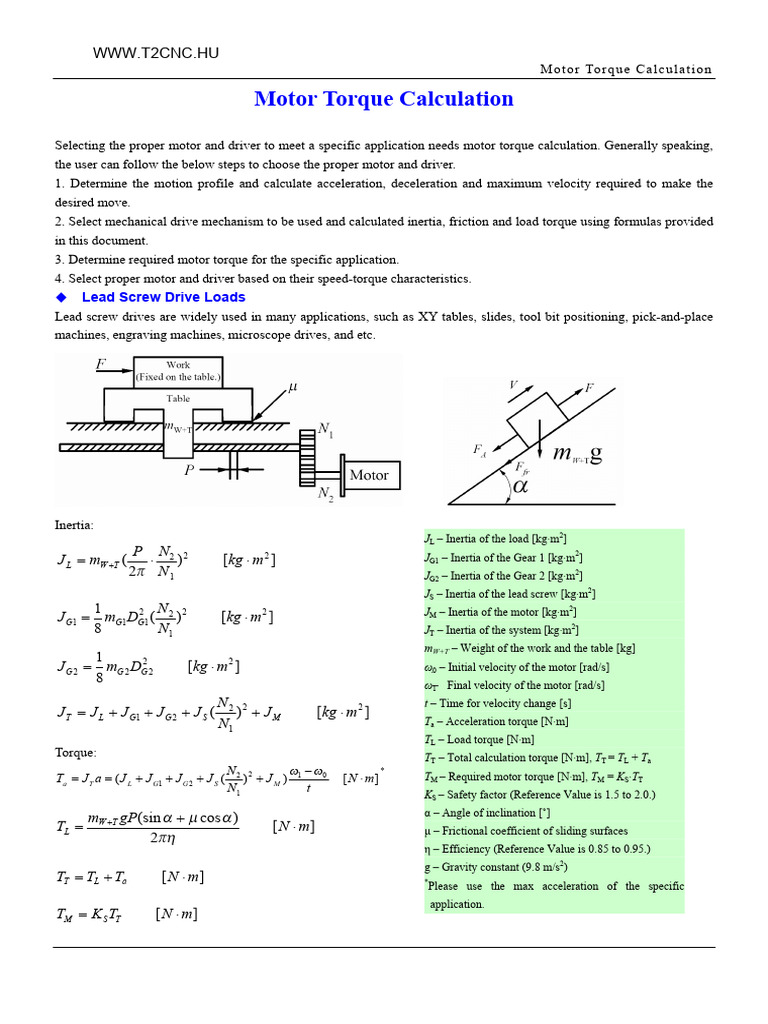 Motor Torque Calculation - T2 CNC | PDF | Gear | Torque