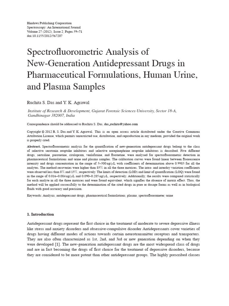 Spectrofluorometric Analysis of New-Generation Antidepressant Drugs in ...