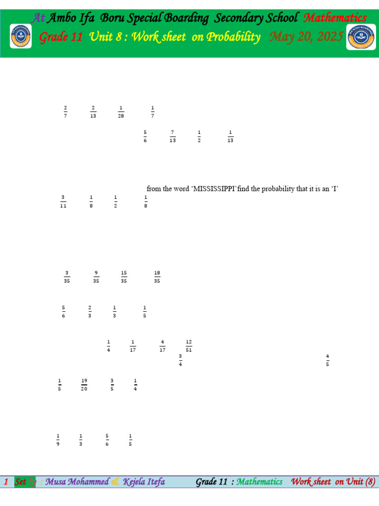GR 11 Mathematics Unit 8 Probability | PDF | Probability | Mathematics