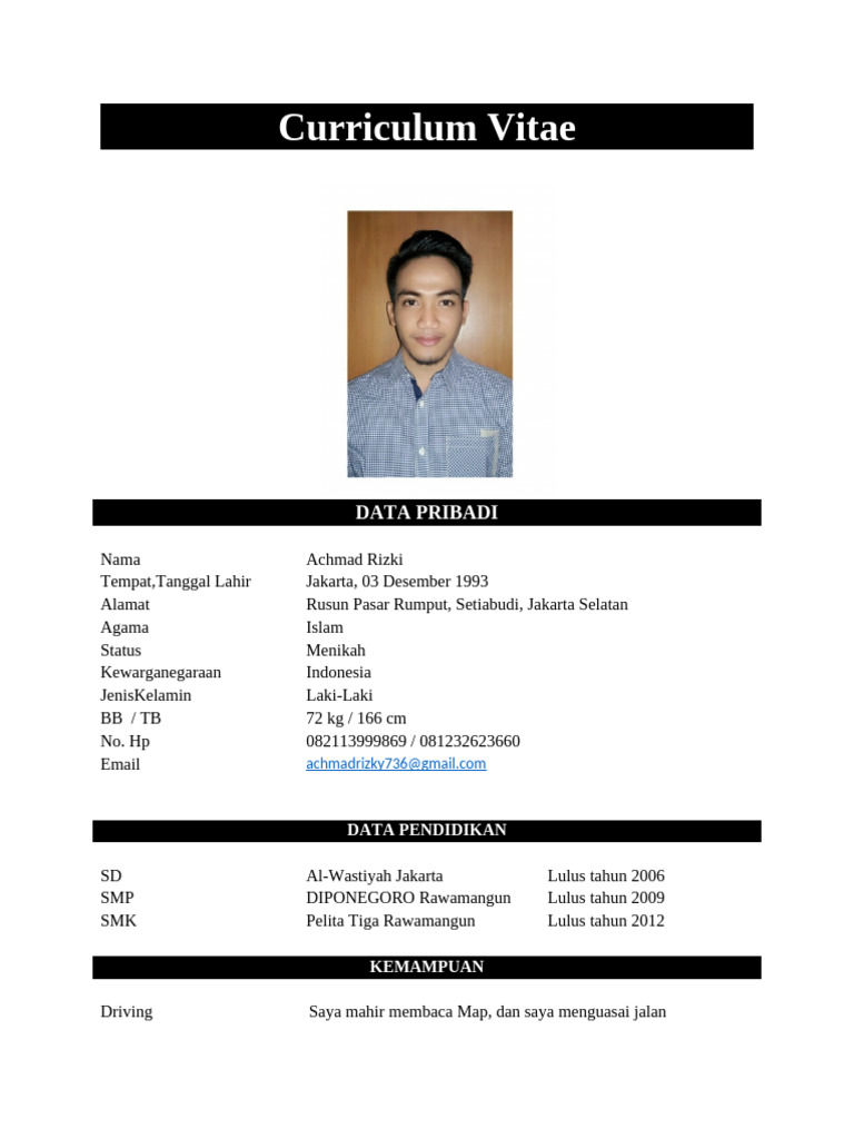 CV Achmad Rizki (Driver) | PDF