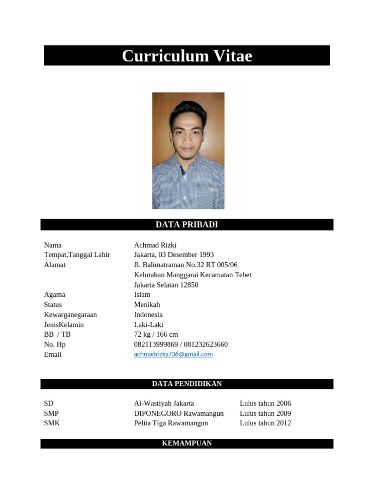 CV Achmad Rizki (Driver) | PDF