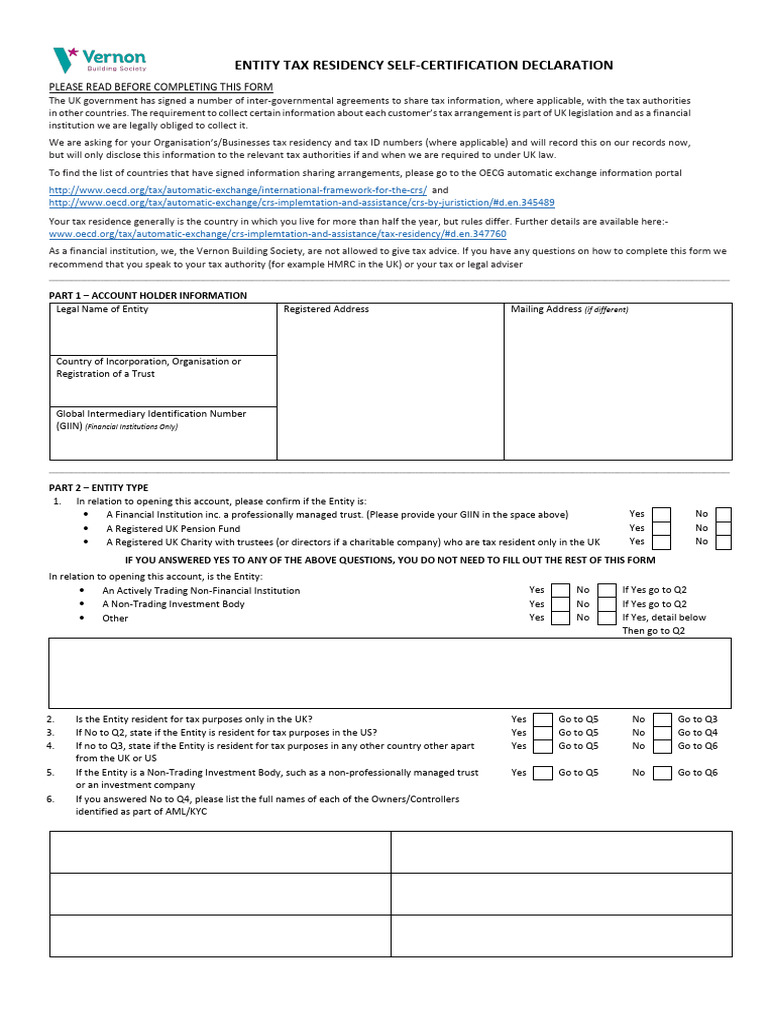 Vbs Entity Tax Declaration Form | PDF | Taxes | Charitable Organization