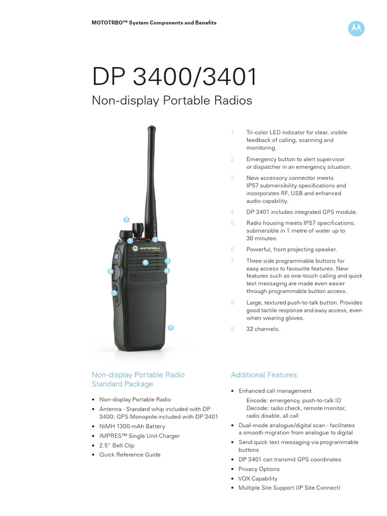 DP3400 DP3401 Spec Sheet | PDF | Frequency Modulation | Radio
