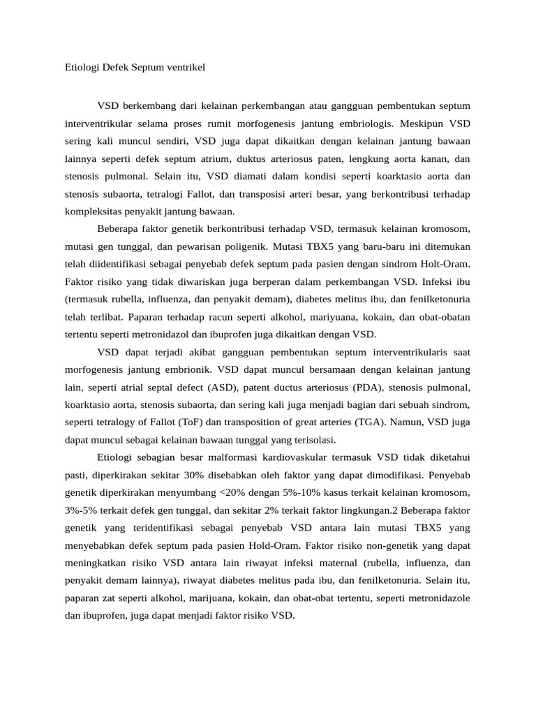 Etiologi & Faktor Resiko Defek Septum Ventrikel | PDF