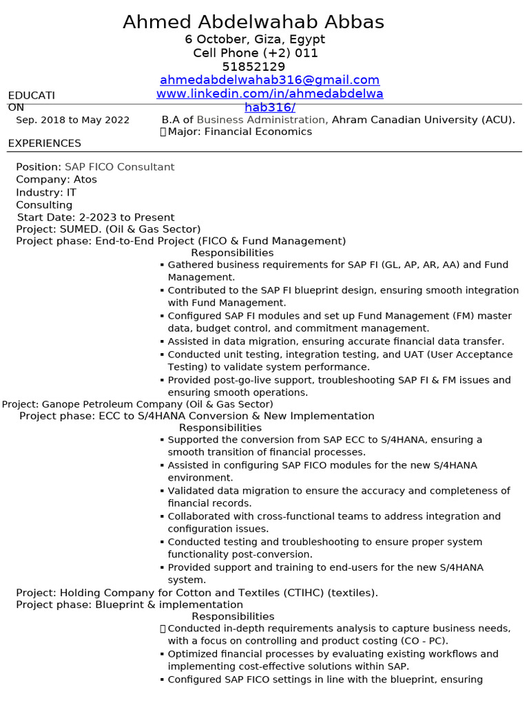 Ahmed Abdelwahab Resume Word | PDF | Business
