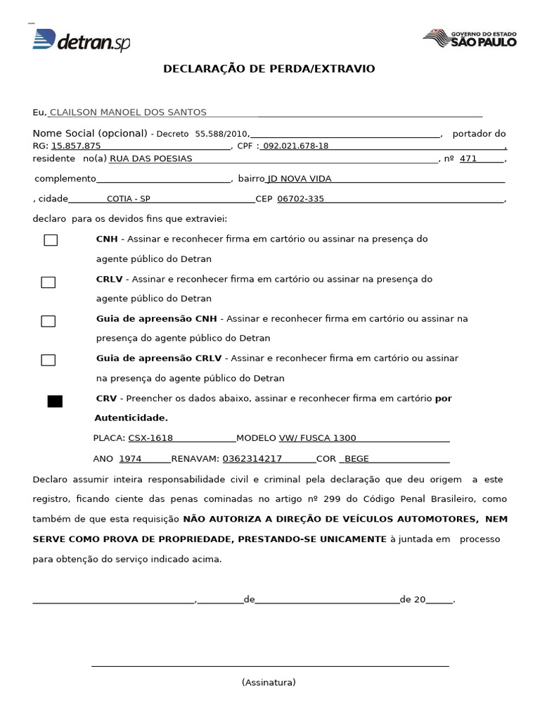 Declaração+de+perda-extravio | PDF