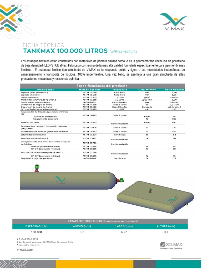 Ficha Tecnica V-Max Tankmax 100 m3 | PDF