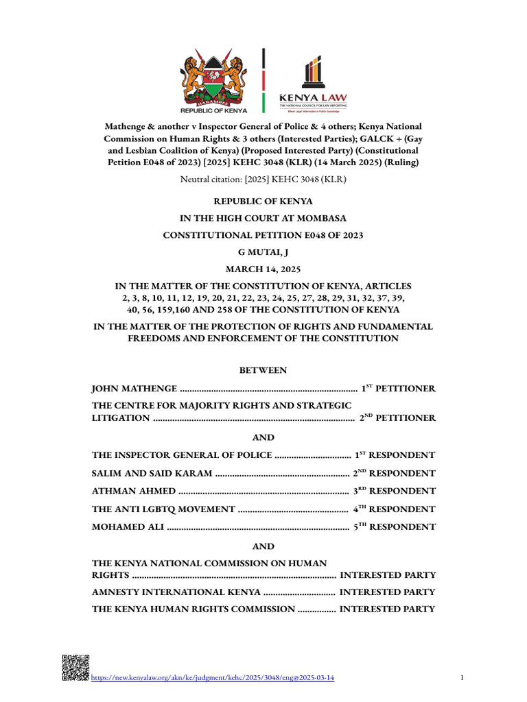 Neutral Citation: (2025) KEHC 3048 (KLR) | PDF | Lawsuit | Kenya