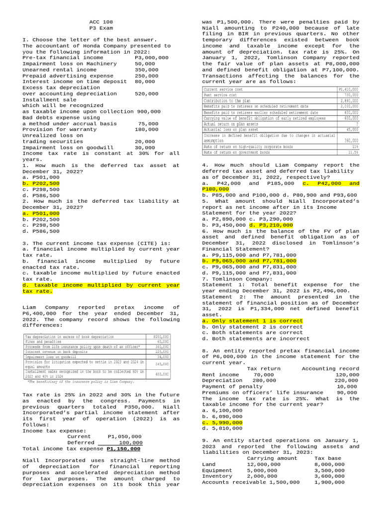 ACC-108-Income-tax-p3-ak | PDF | Deferred Tax | Expense