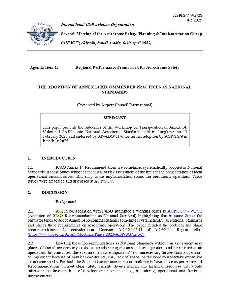 Guidance on Annex 14 Standards Adoption | PDF | Regulatory Compliance ...