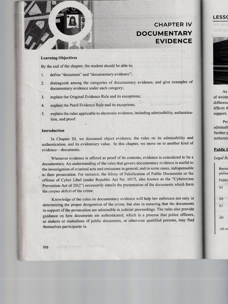 Criminal Evidence Chapter 4 Lesson 9 | PDF