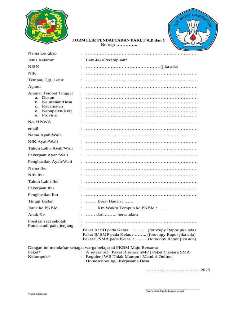 Formulir Pendaftaran Paket B | PDF