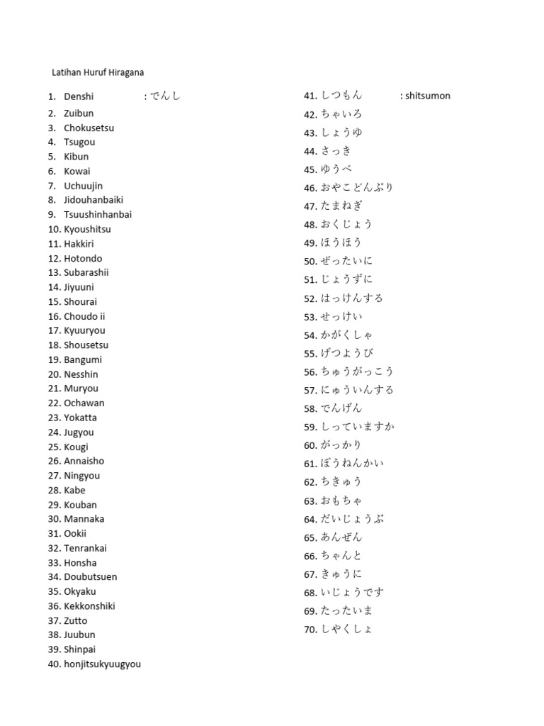 Latihan Hiragana Katakana - A | PDF