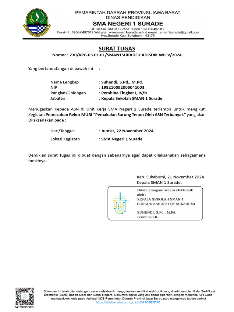 Surat Tugas Pemecahan Rekor MURI Sarung Tenun-signed | PDF