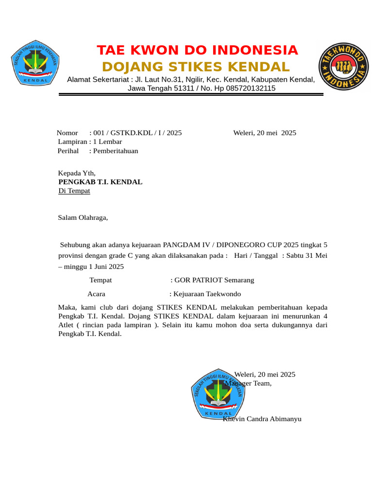 Surat Pemberitahuan Stikes | PDF