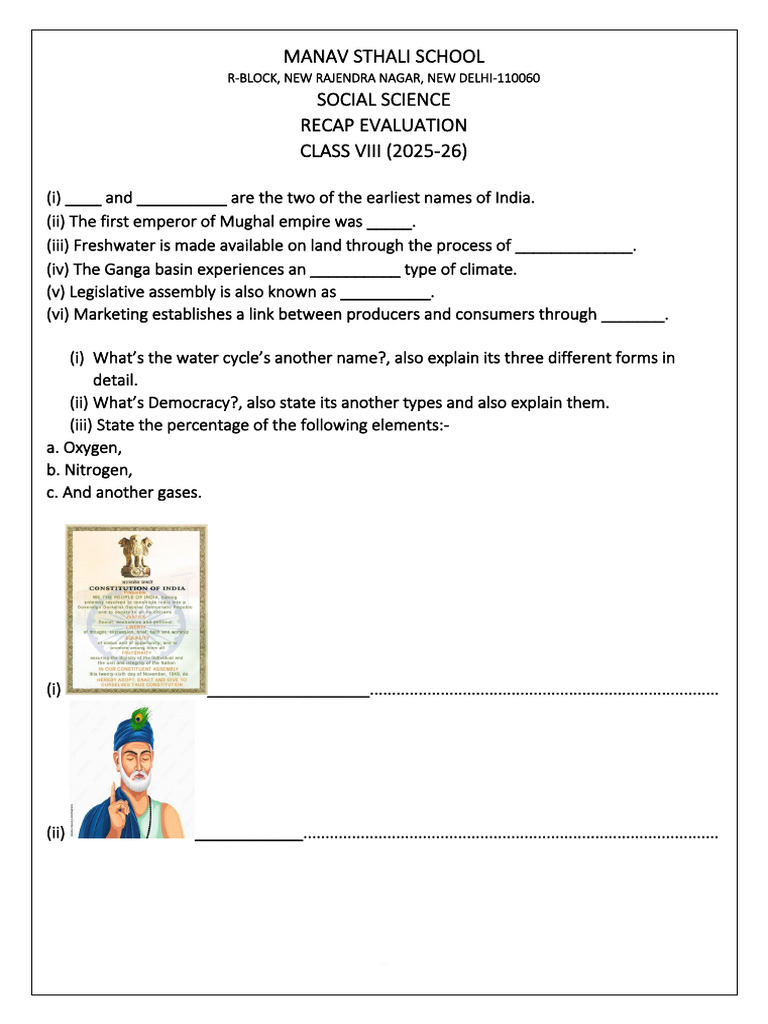 Viii - Social Science - Recap - Evaluation - 2025-26 | PDF