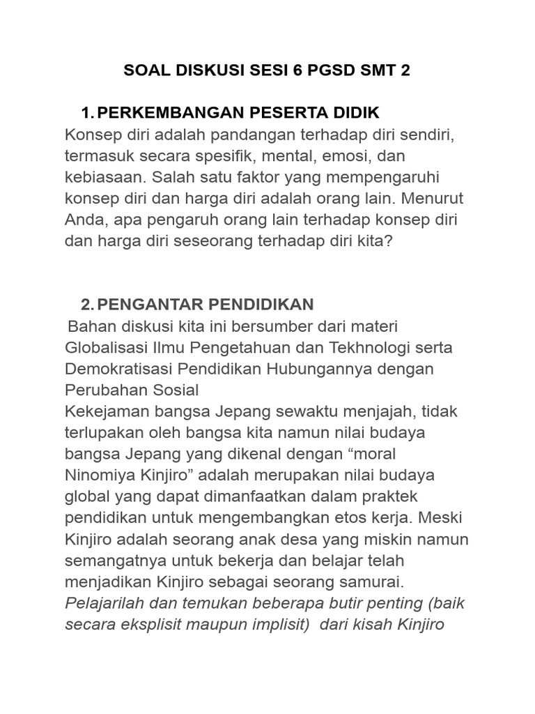 Soal Diskusi Sesi 6 PGSD SMT 2 | PDF