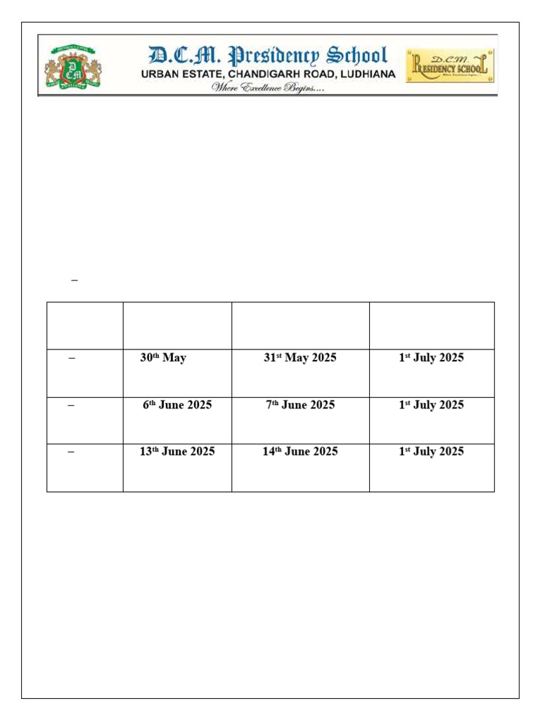 Summer Break Schedule | PDF