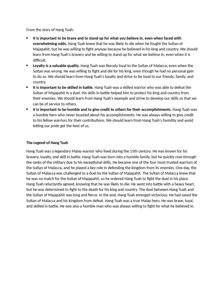 Malay - The Legend of Hang Tuah | PDF