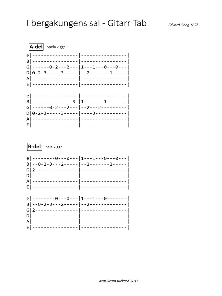 I Bergakungens Sal Gitarr TAB | PDF