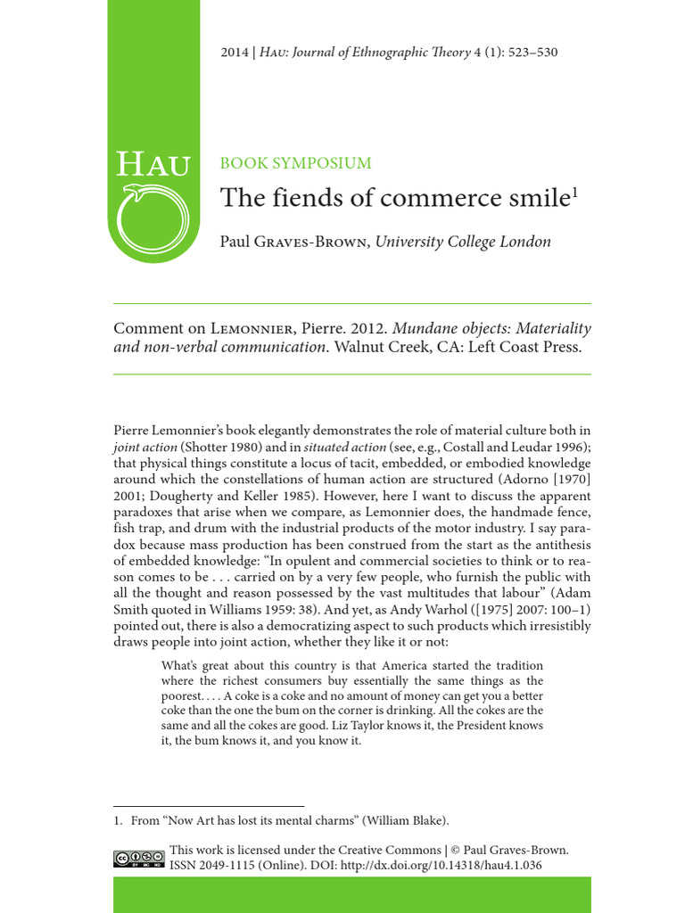 Graves Brown, Paul (2014) The Fiends of Commerce Simile | PDF | Knowledge