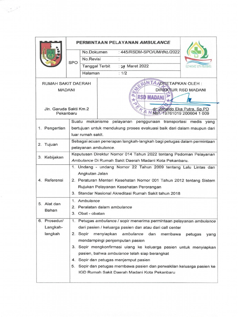 Spo Permintaan Pelayanan Ambulance | PDF