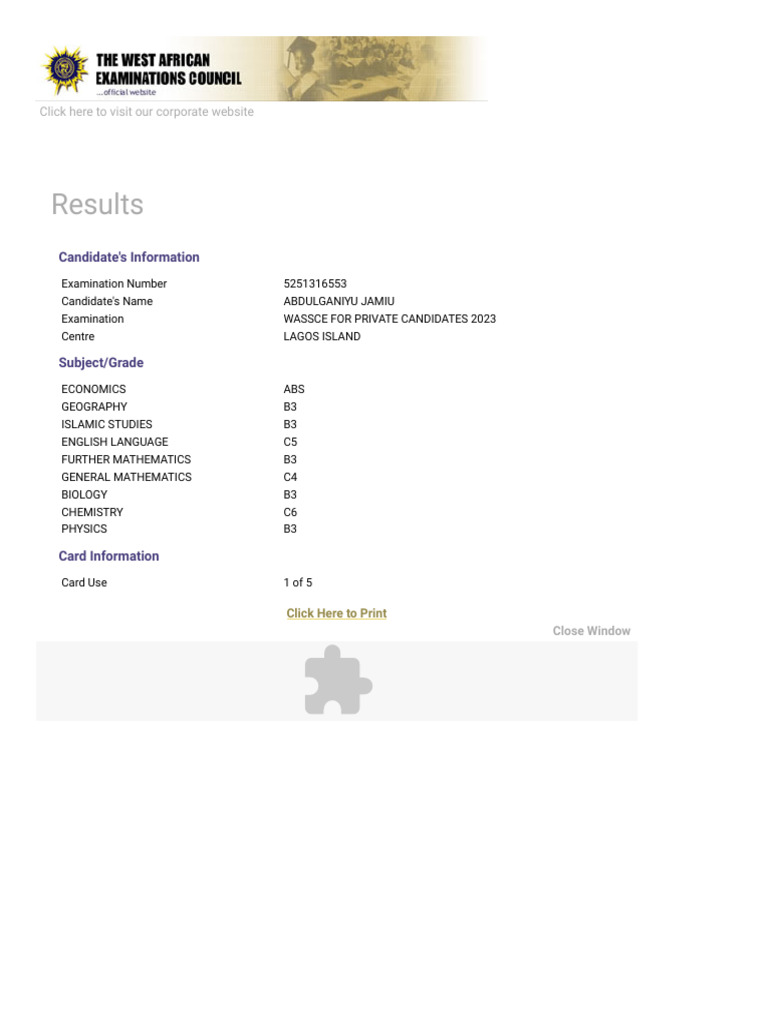 WAECDIRECT ONLINE - RESULTS | PDF