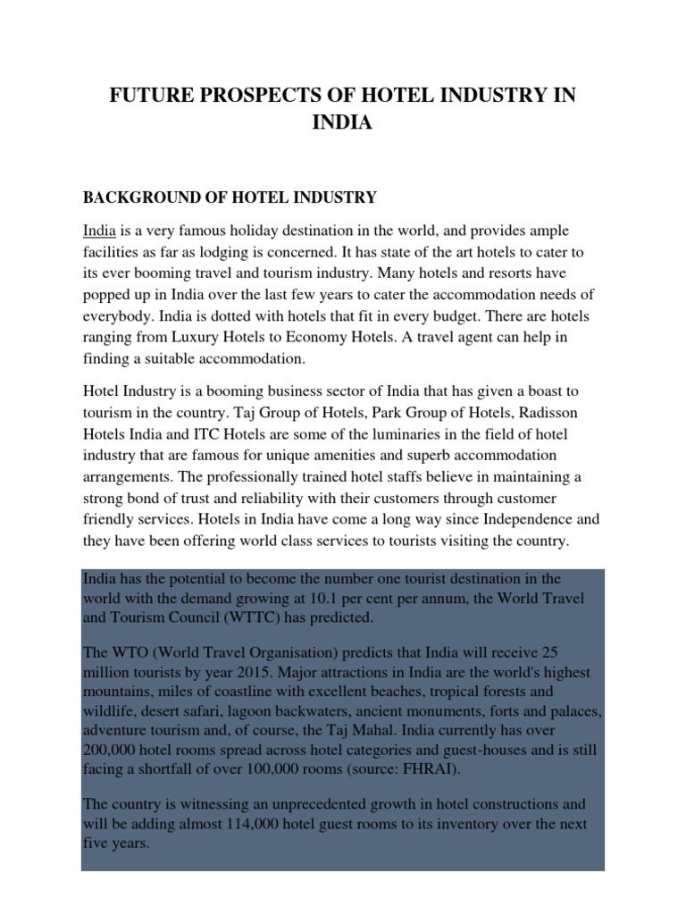 Future Prospects of Hotel Industry in India | PDF | Tourism | Hotel