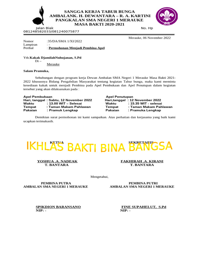 SURAT PERMOHONAN MENJADI PEMBINA PTP | PDF