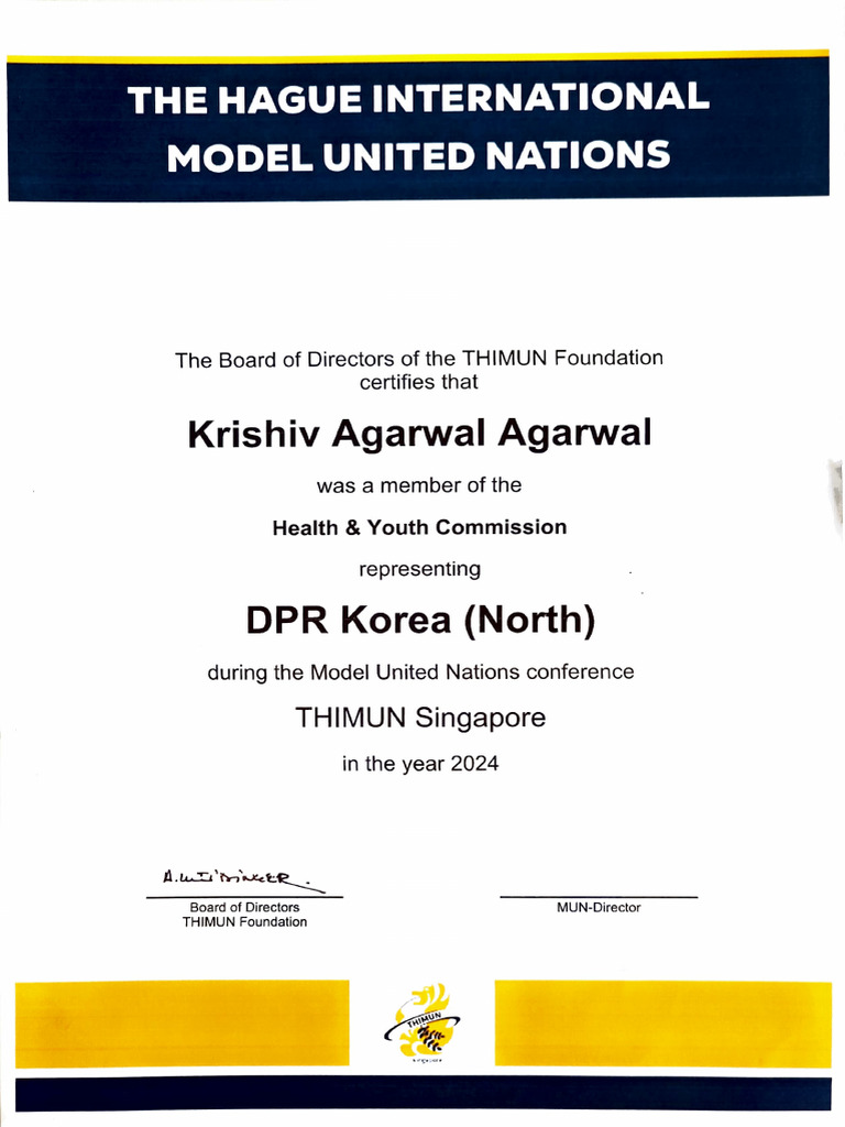 Krishiv Agarwal - THI MUN, Singapore 2024 | PDF
