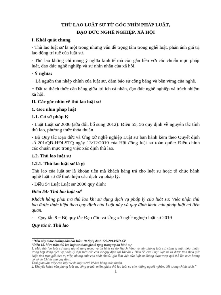 THÙ LAO LUẬT SƯ TỪ GÓC NHÌN PHÁP LUẬT | PDF