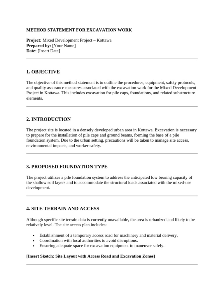 Method Statement For Excavation Work | PDF | Deep Foundation | Foundation (Engineering)