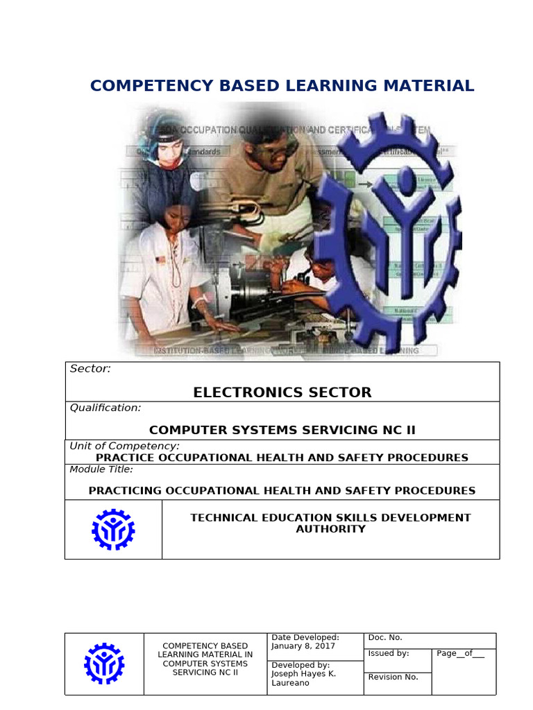 BASIC CBLM 4 - Practice Occupational Health & Safety Procedures | PDF | Occupational Safety And ...